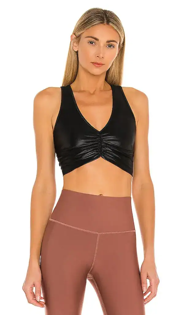 Alo Yoga Shine Wild Thing Bra In Black In Black Shine - 29% Off